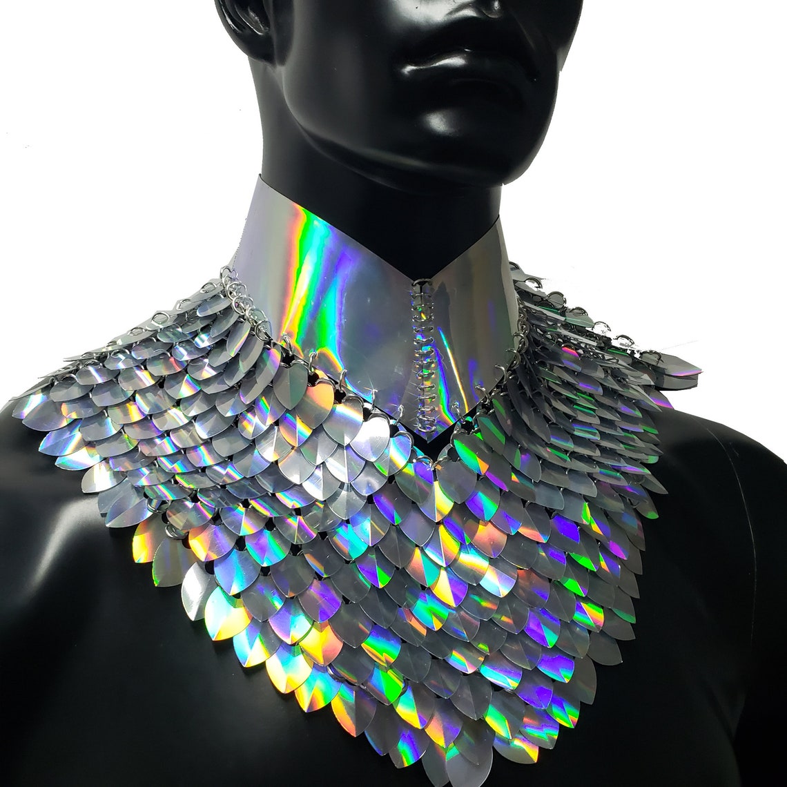 Iridescent Holographic Scalemail Chainmail Choker Necklace Jewelry ...