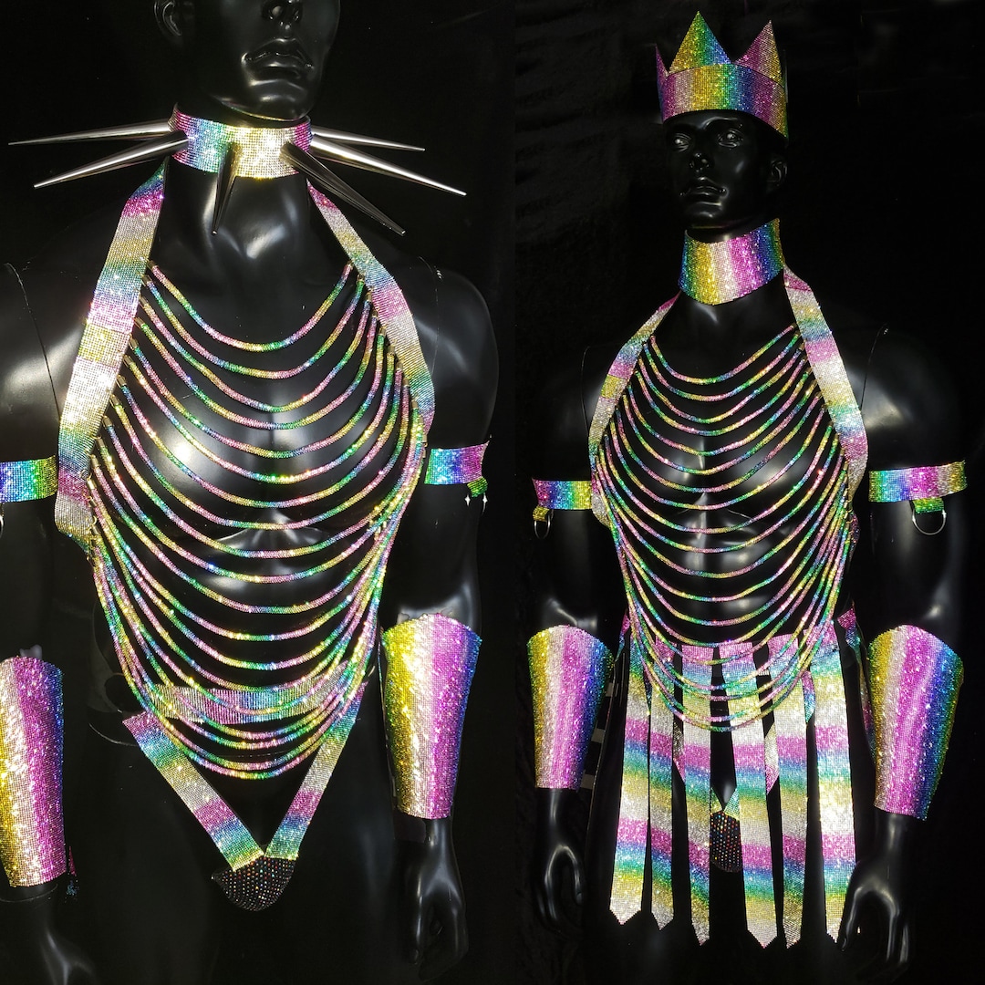 Pride Rainbow Rhinestone Men Chest Harness, LGBT Pride,gay Outfit ...