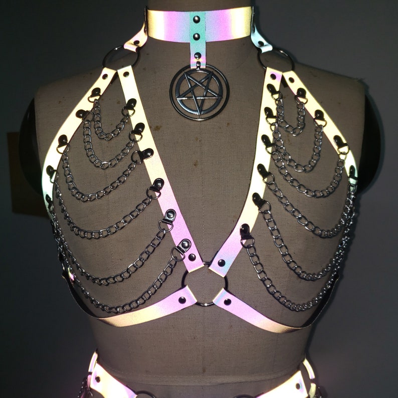 Rainbow Reflective Fringe Body Harness Setsfetish Harness - Etsy