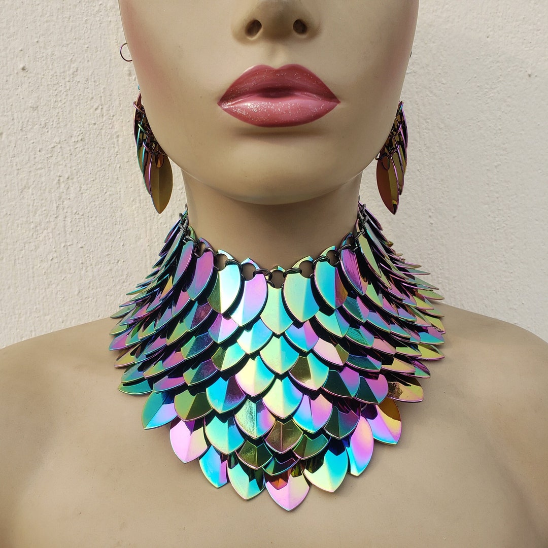 Iridescent Rainbow Alloy Scalemail Choker Collar ,dragon Scale ...