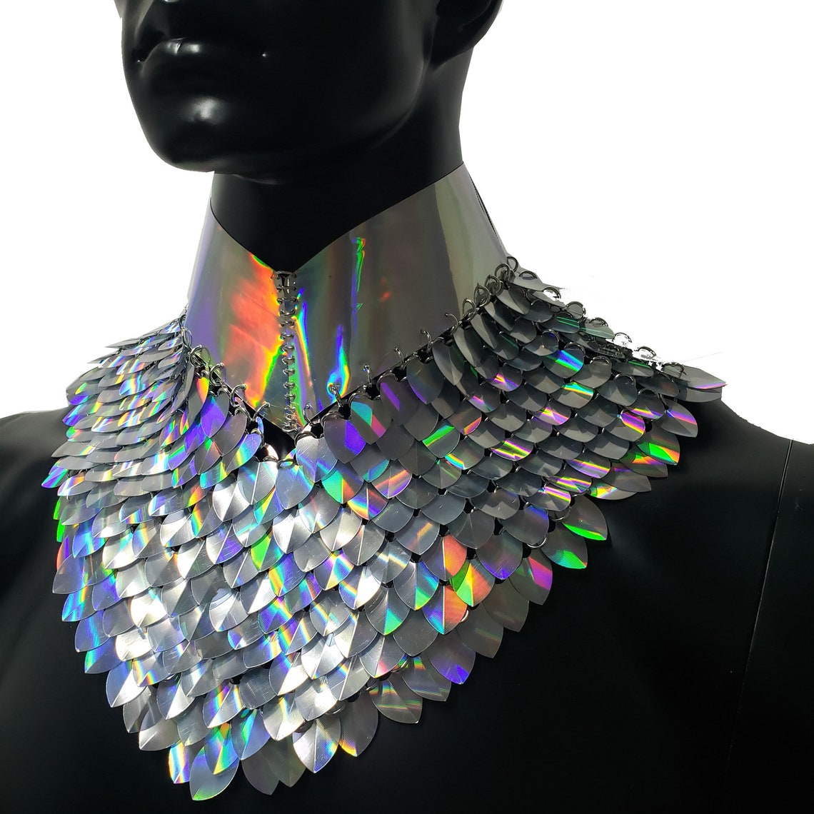 Iridescent Holographic Scalemail Chainmail Choker Necklace Jewelry ...