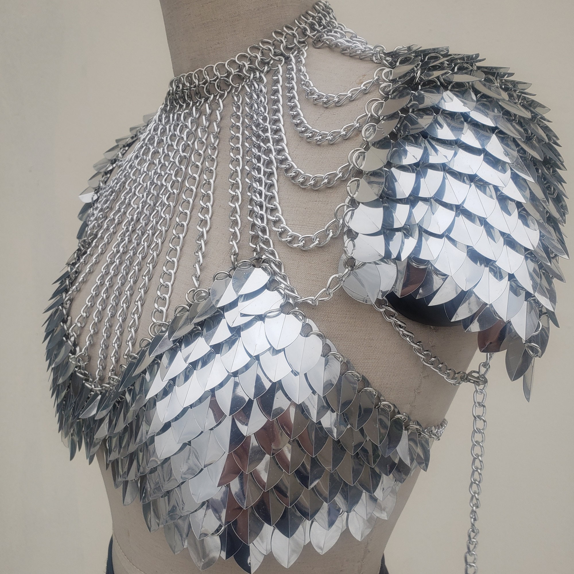 Mirror Silver Scalemail Chainmail Harness Shoulder Pauldrons Pieces ...