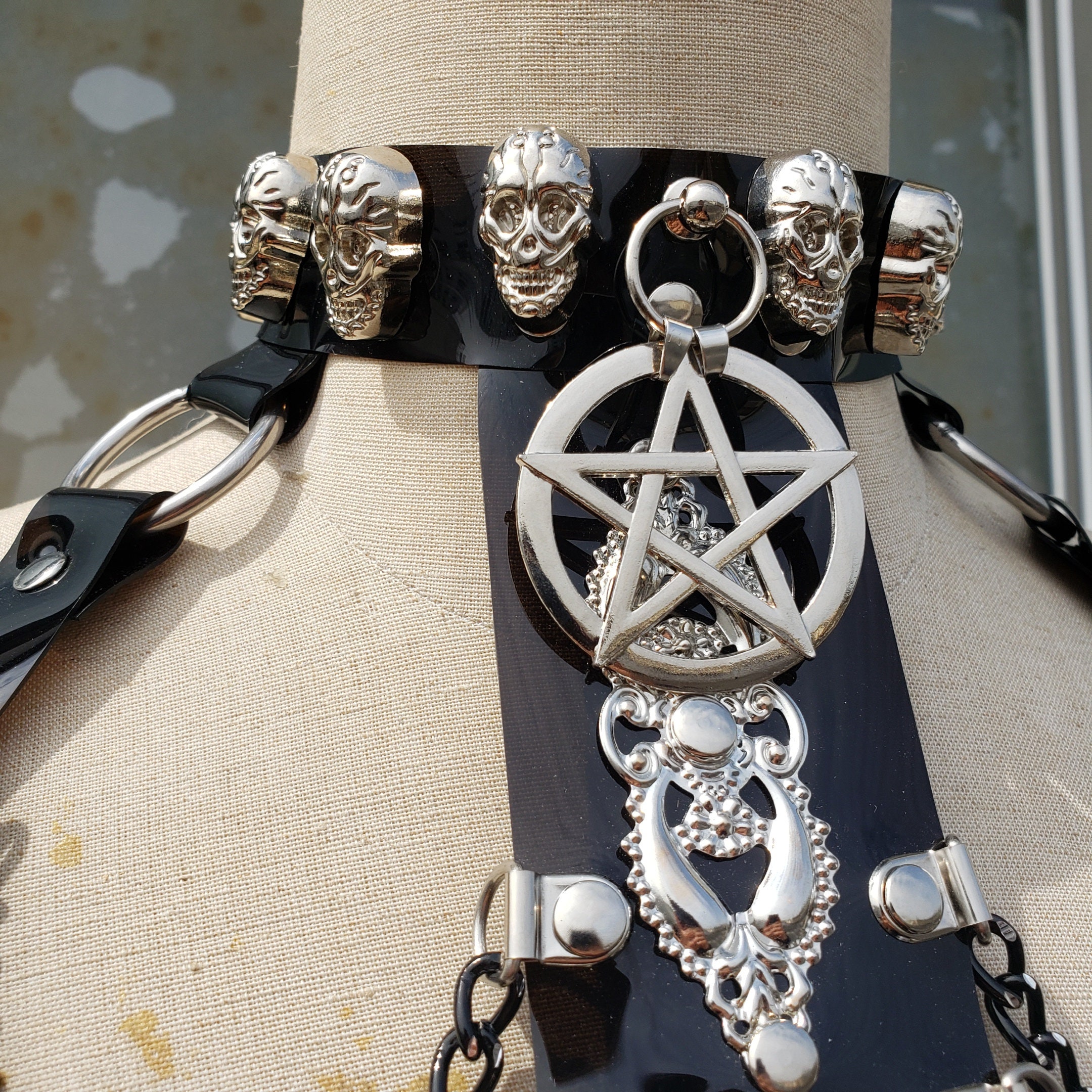 Chest Chain Harness , PVC Harness With Skull Choker, Skeleton Harness ...
