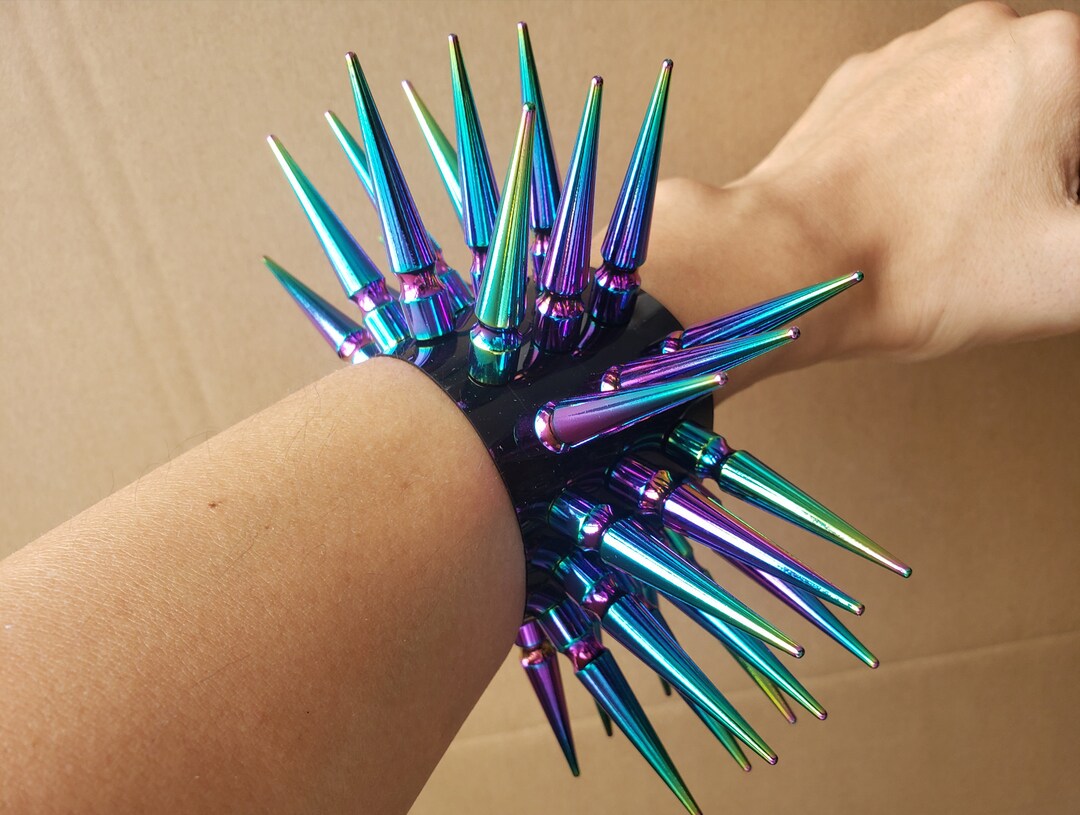 Rainbow Studded Spike Bracelet, PUNK Wristband,gothic Cuff Bracelet ...