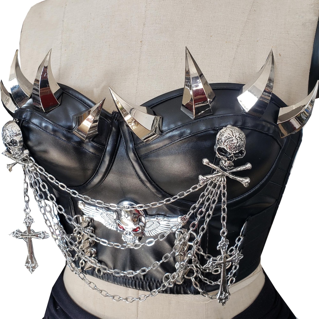 Gothic Spiked Bustier Top Women Halloween Costumes Skull ,festival Rave ...