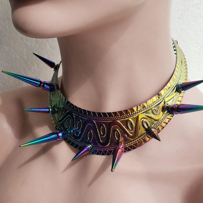 Rainbow Metal Spiked Choker Collar gothic Punk alternative - Etsy