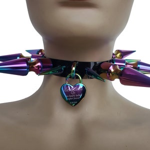 Personalized Name Padlock Choker, Heart Lock Spiked Chocker Necklace ...