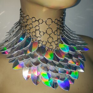 Holographic Rainbow Alloy Scalemail Choker Collar ,dragon Scale ...