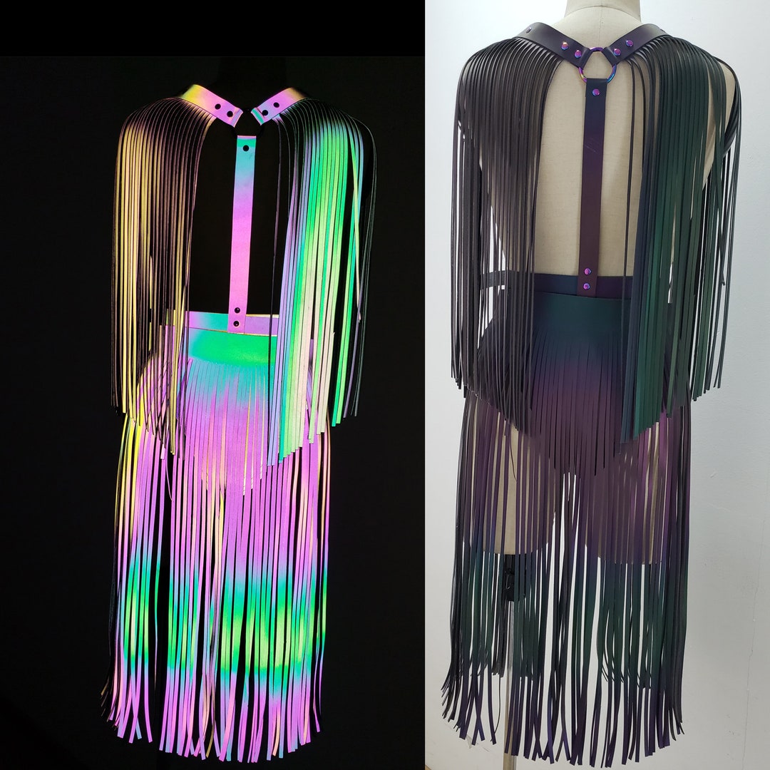 Rainbow Reflective Fringe Body Harness Setsfetish Harness - Etsy