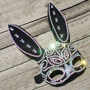 Holographic Rhinestone Bunny Mask,rave Mask,fetish Rabbit Mask,sexy ...