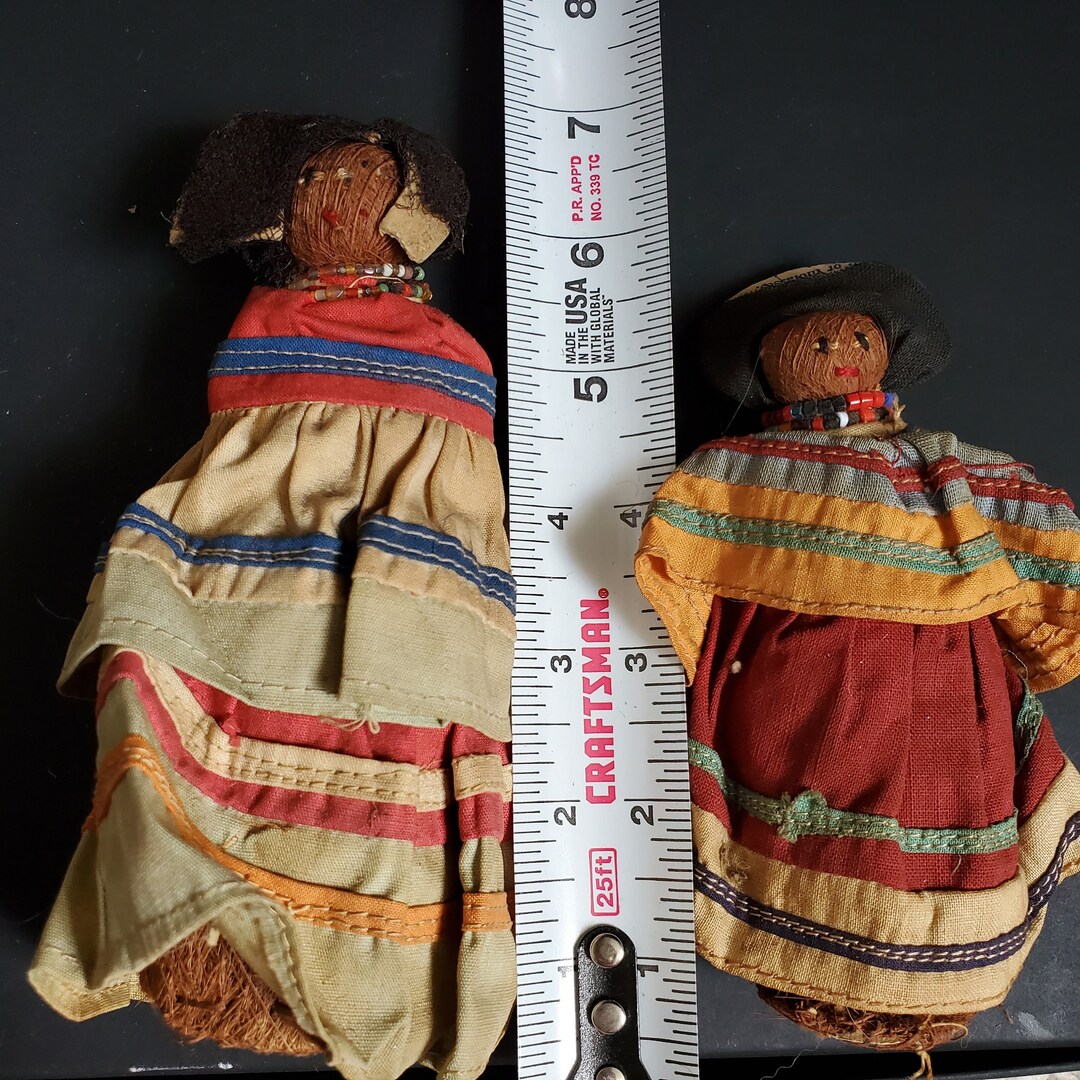 Vintage Coconut Fiber Dolls, Small Figurines, Multicultural Textile Art ...