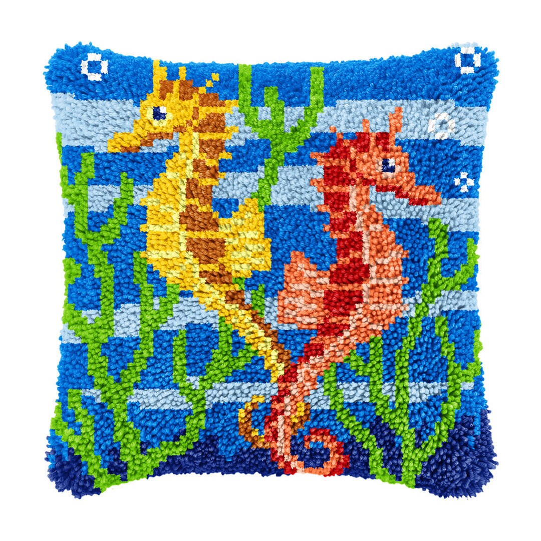 DIY Ocean Seahorse Cross Stitch Pillow Latch Hook Kits Embroidery Do It ...