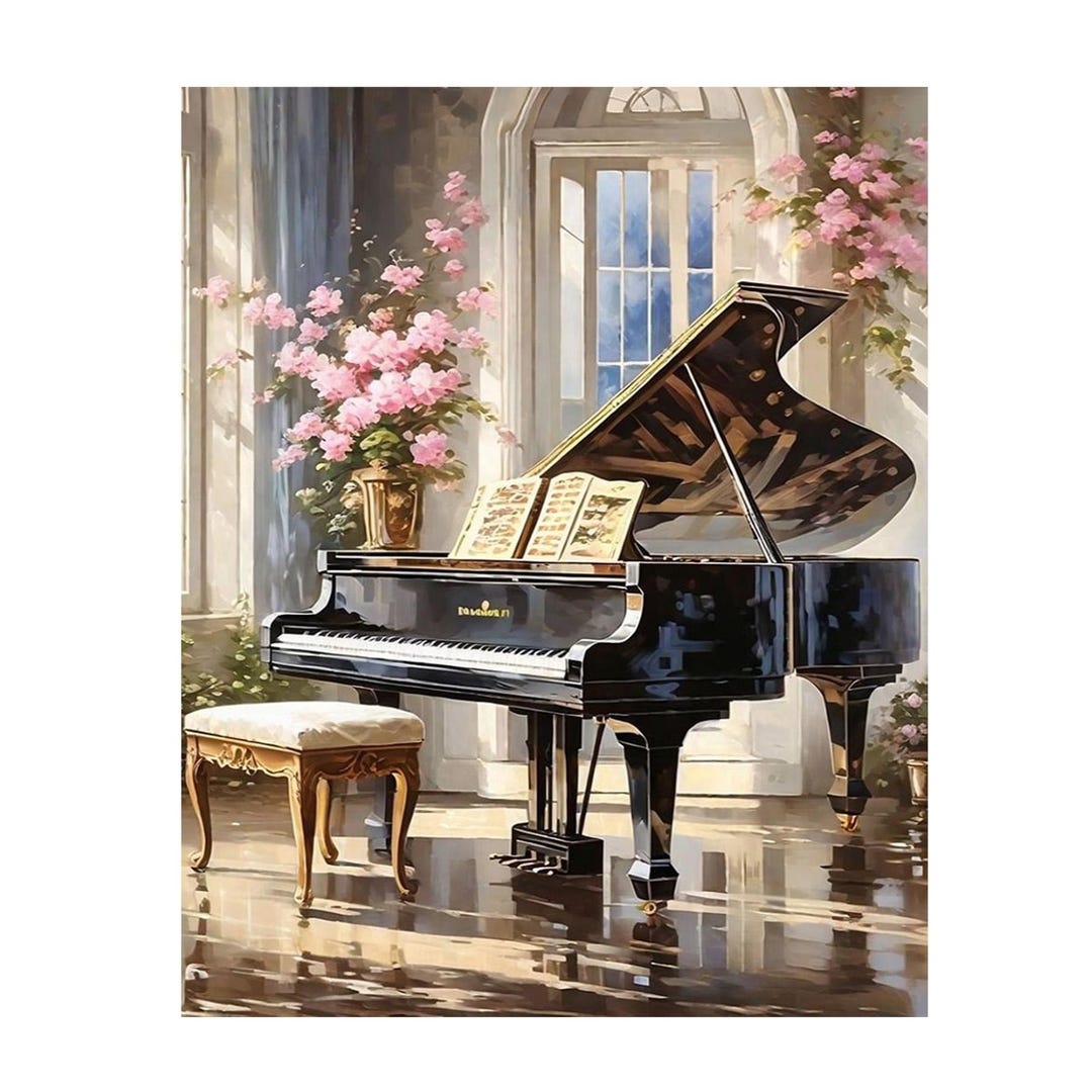 5D DIY Diamond Painting Kit，pink Flower Piano Hall Diamond Art,mosaic ...
