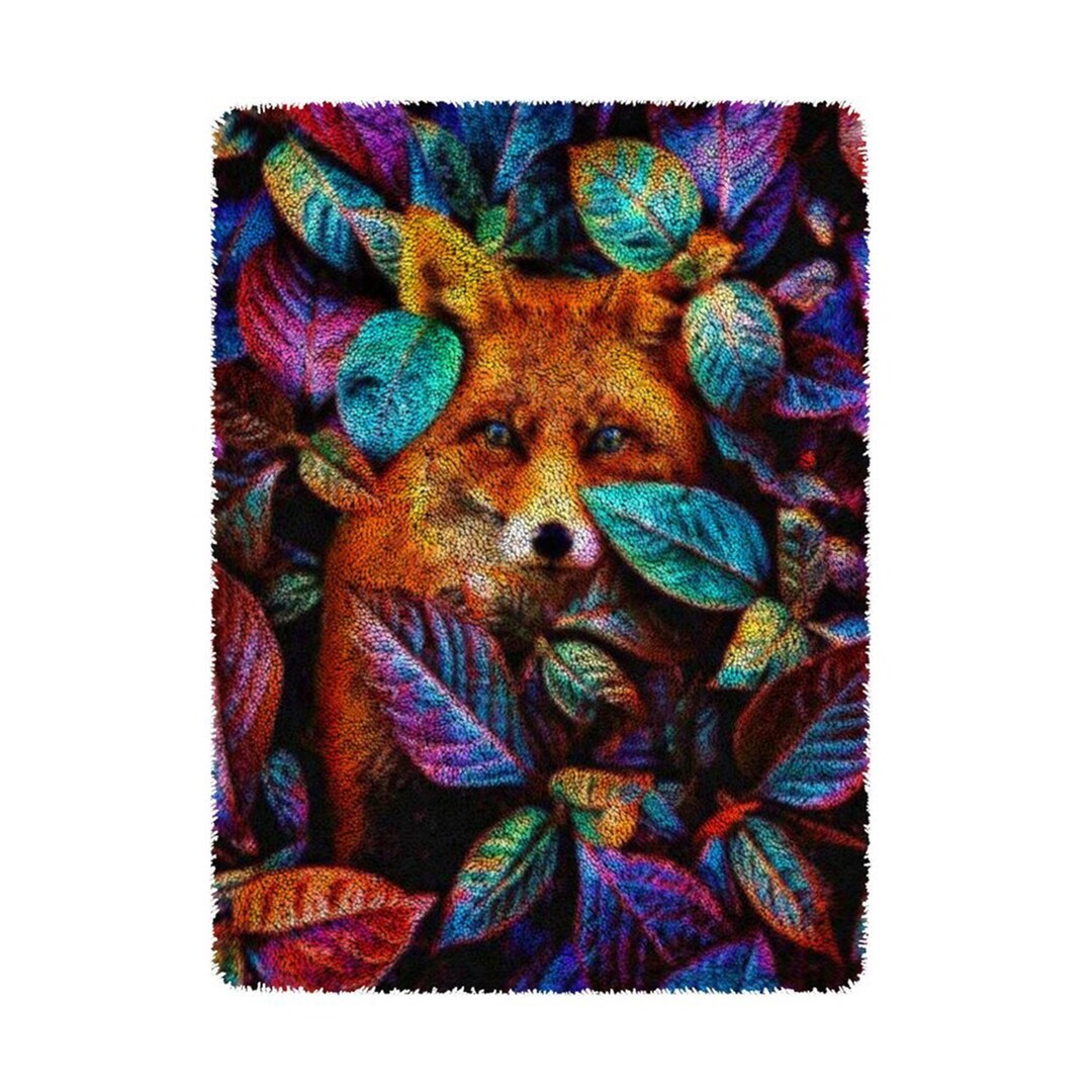 Latch Hook Rug Kit: Colorful Fox & Leaf Tapestry DIY - Etsy