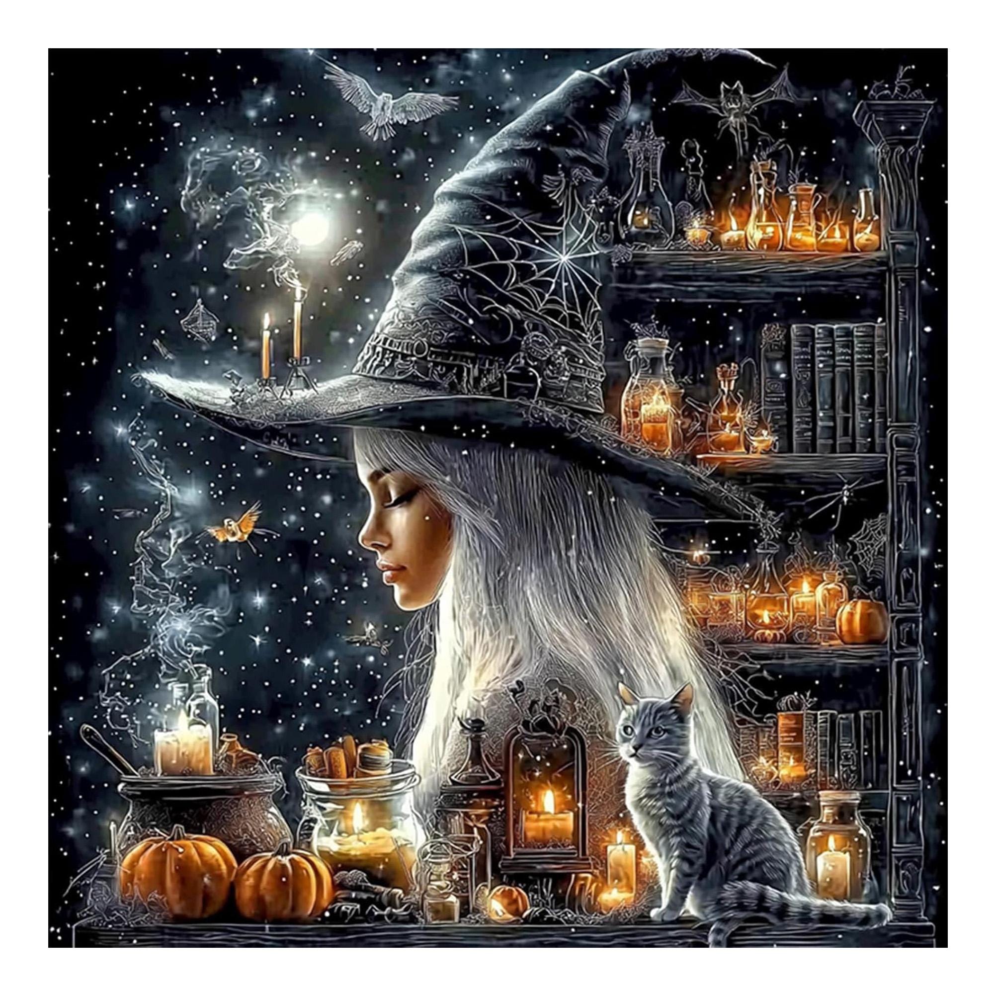 Halloween Witch Diamond Painting Kit: 5D DIY Gem Art, Wall Decor - Etsy