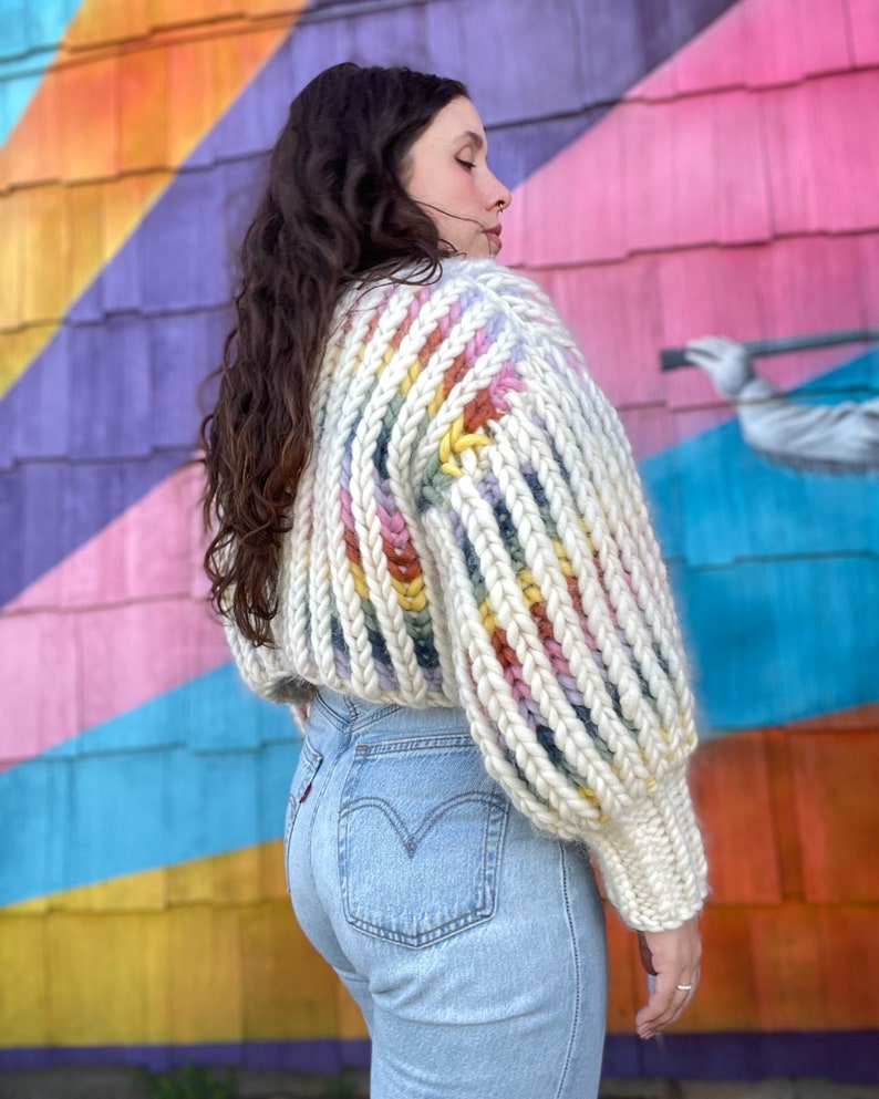 CHROMA BOMBER Two Tone Rainbow Colorwork Reversible Fisherman's Rib ...