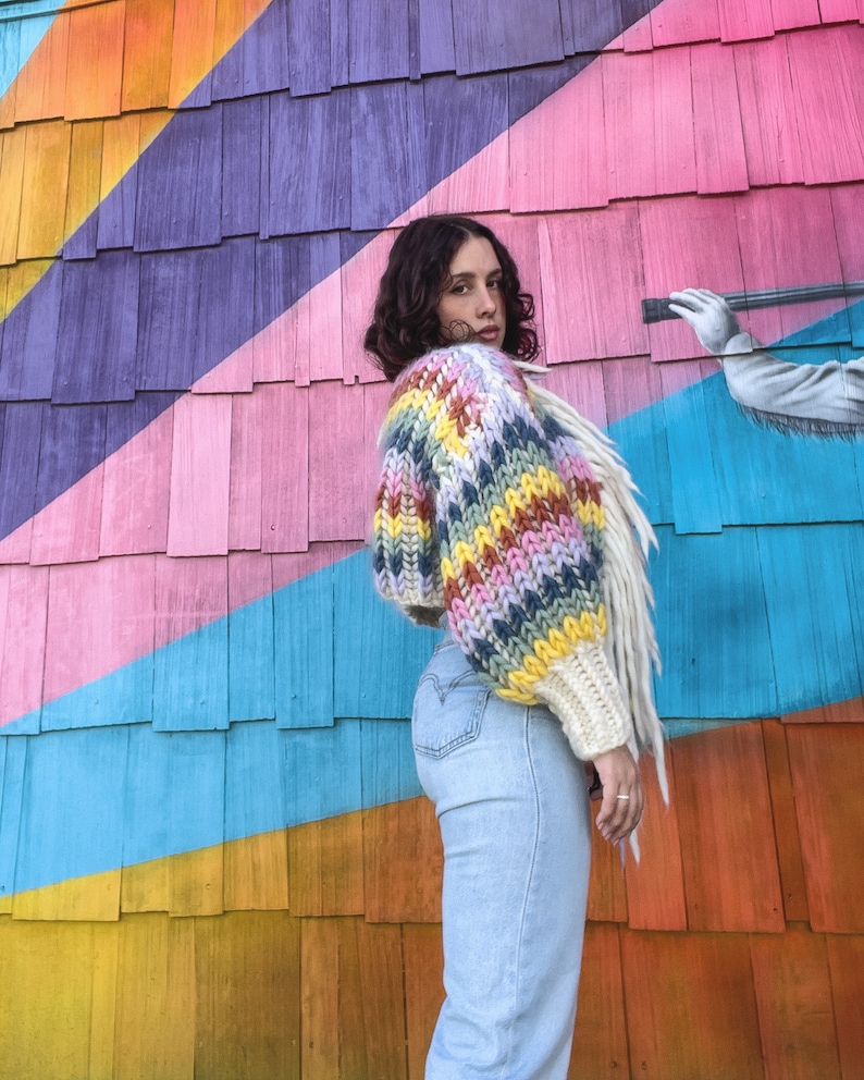 CHROMA BOMBER Two Tone Rainbow Colorwork Reversible Fisherman's Rib ...