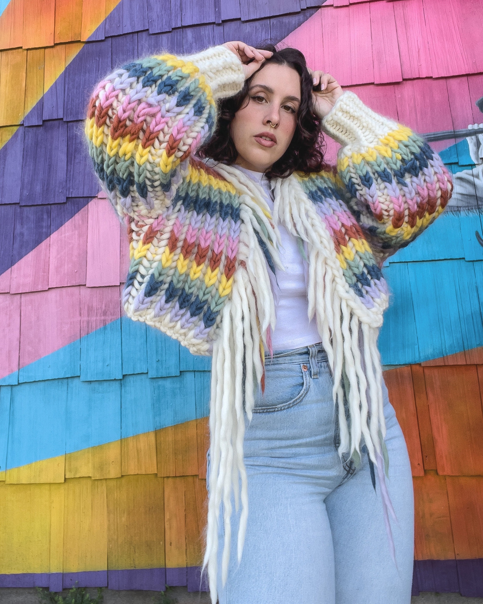 CHROMA BOMBER Two Tone Rainbow Colorwork Reversible Fisherman's Rib ...