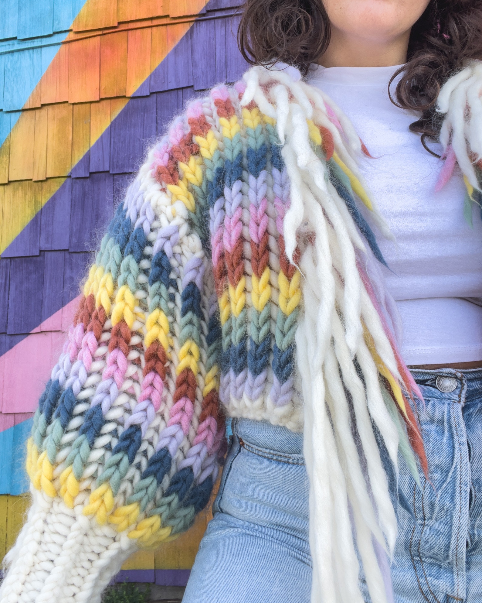 CHROMA BOMBER Two Tone Rainbow Colorwork Reversible Fisherman's Rib ...