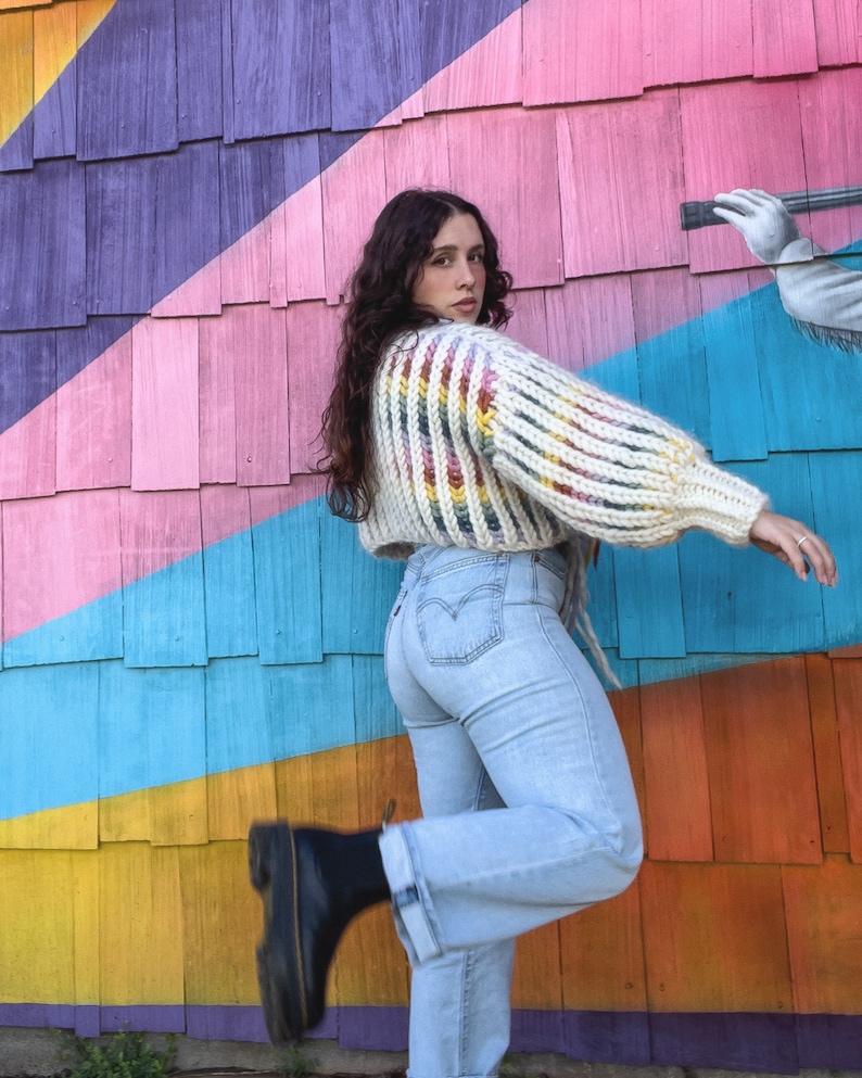 CHROMA BOMBER Two Tone Rainbow Colorwork Reversible Fisherman's Rib ...