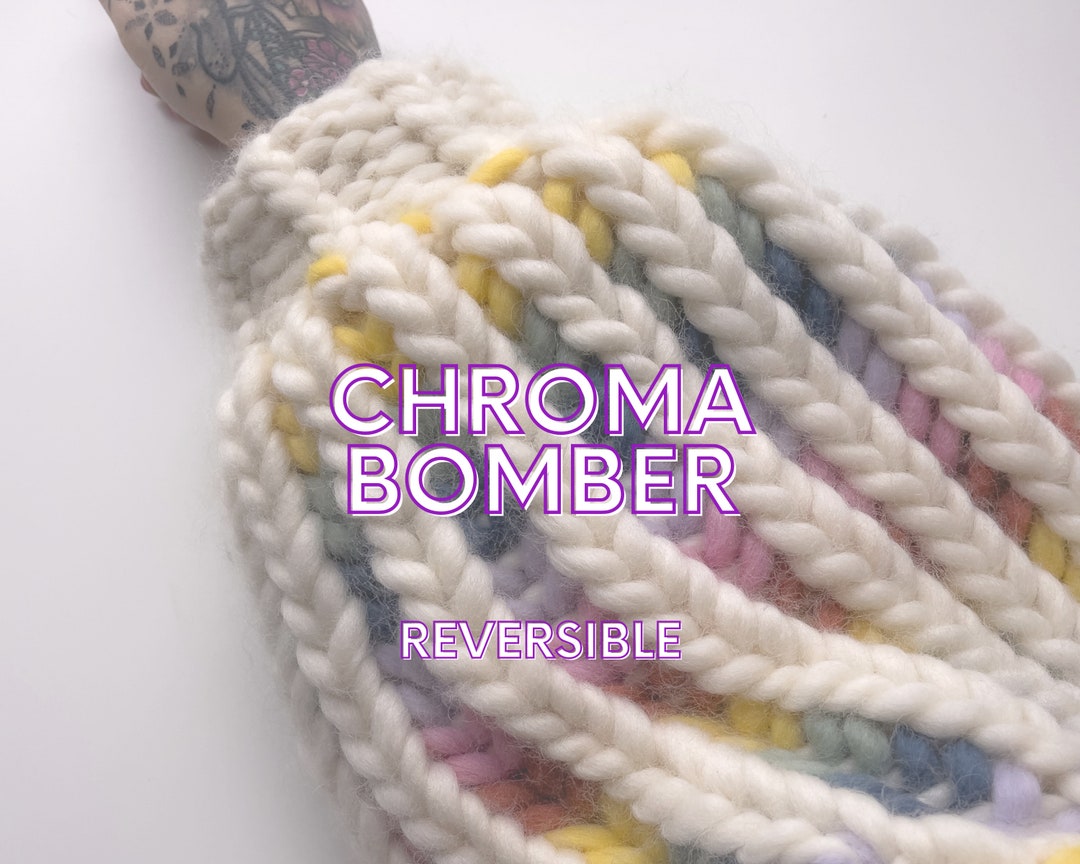 CHROMA BOMBER Two Tone Rainbow Colorwork Reversible Fisherman's Rib ...
