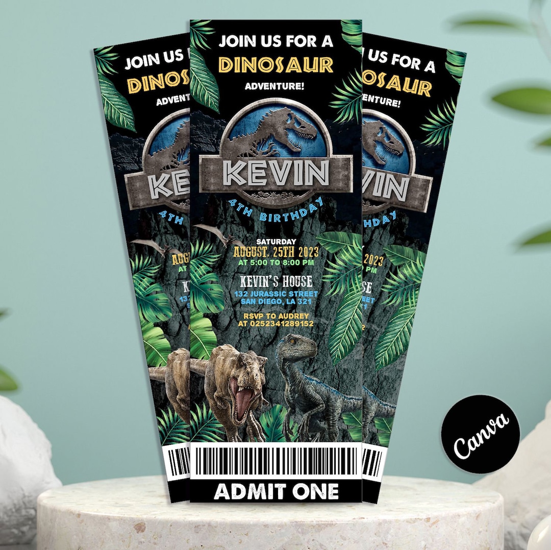 Editable Dinosaur Ticket Invitation, Printable Dinosaur Invitation ...