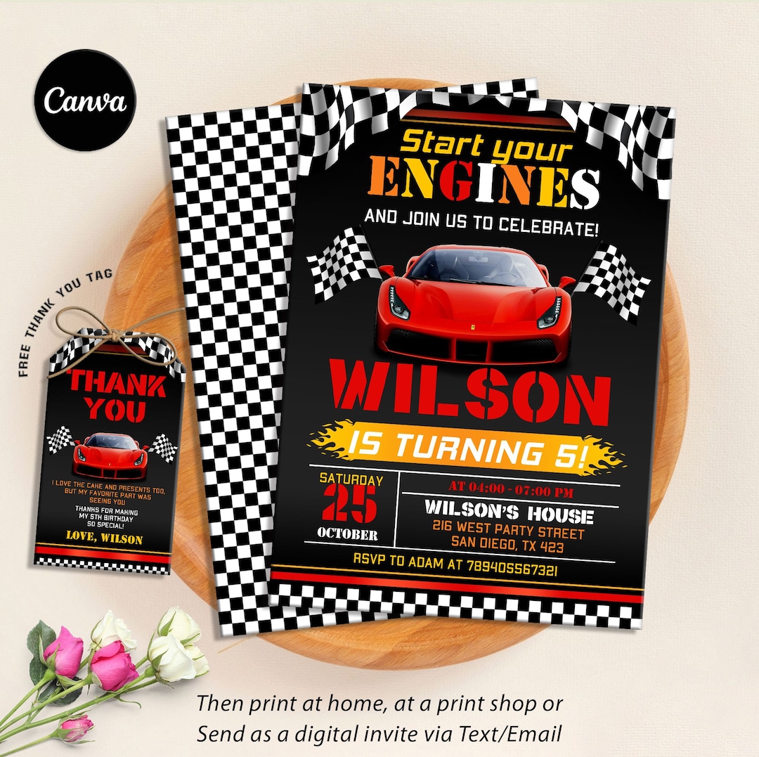 Race Car Birthday Invitation, Race Car Invitation, Race Car Party ...
