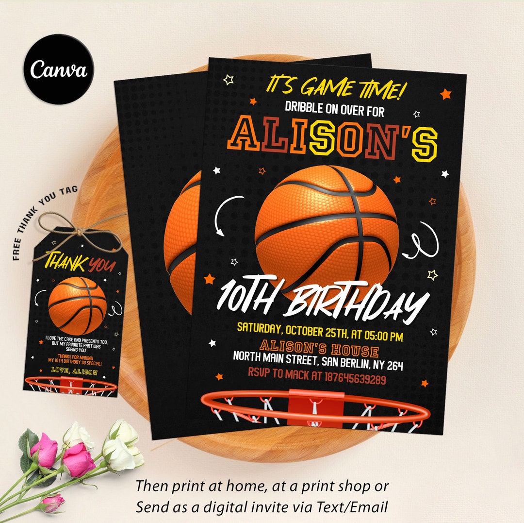 Editable Basketball Birthday Invitation, Basketball Party Invitation ...