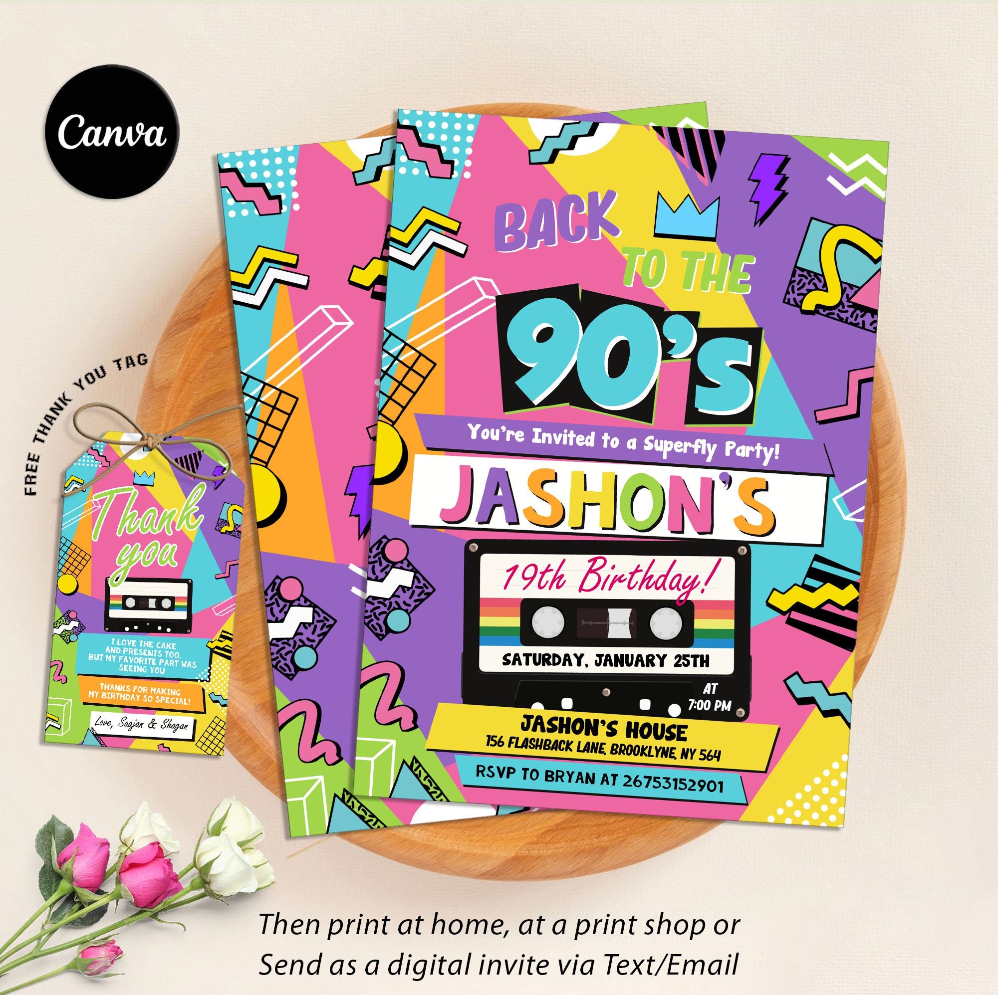 Editable 90s Party Invitation, Back to the 90s, Throwback Party, House ...