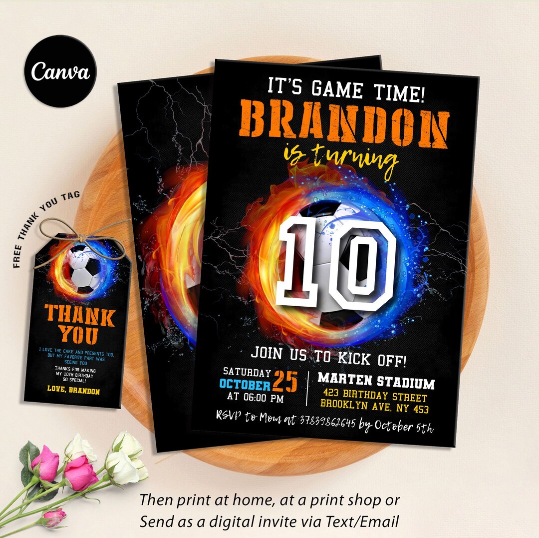 Editable Soccer Birthday Invitation Template, Printable Birthday Party ...