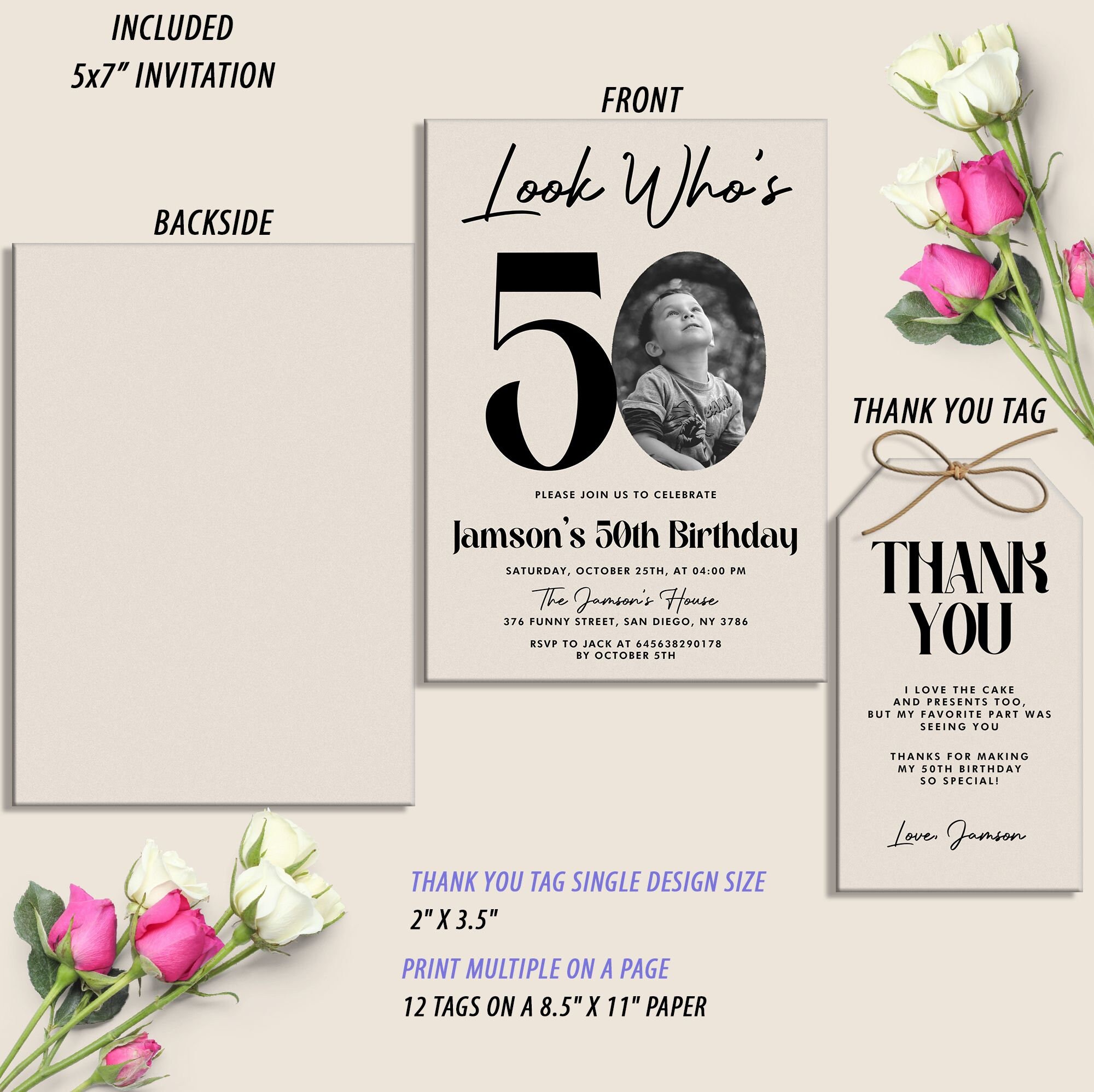 Editable 50th Birthday Invitation, Adult Birthday Party Invitation ...
