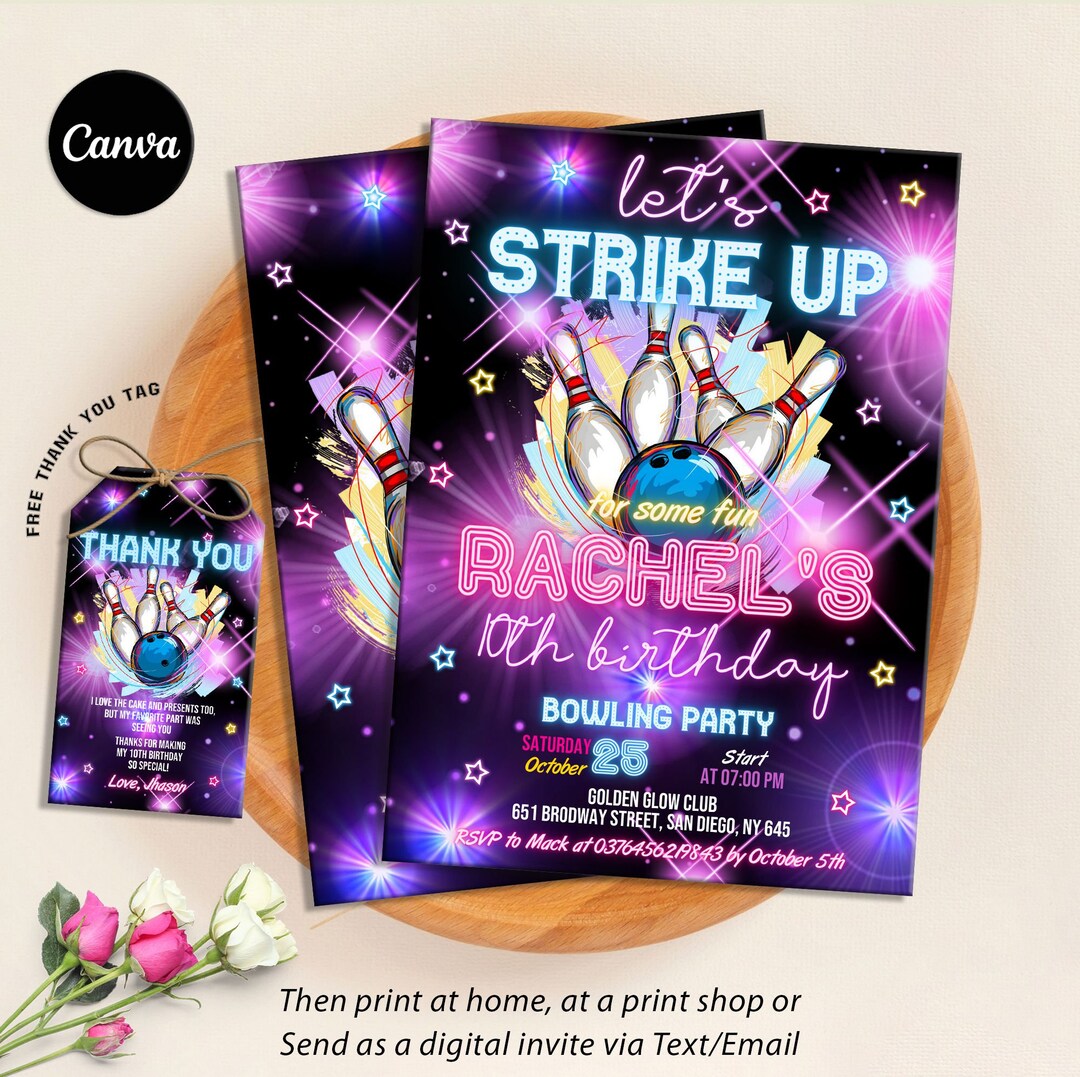 Bowling Birthday Invitation, Let's Strike up Some Fun, EDITABLE Bowling ...