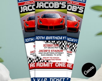 EDITABLE Racing Birthday Invitation, Race Car Ticket Invitation, Racing ...