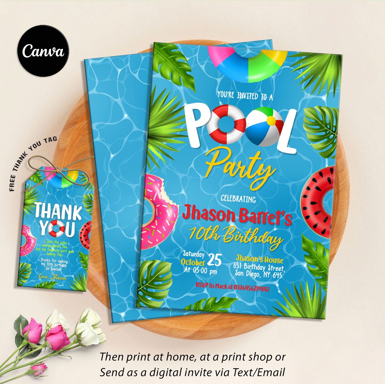 Editale Pool Birthday Invitation, Pool Party Invitation, Summer Party ...