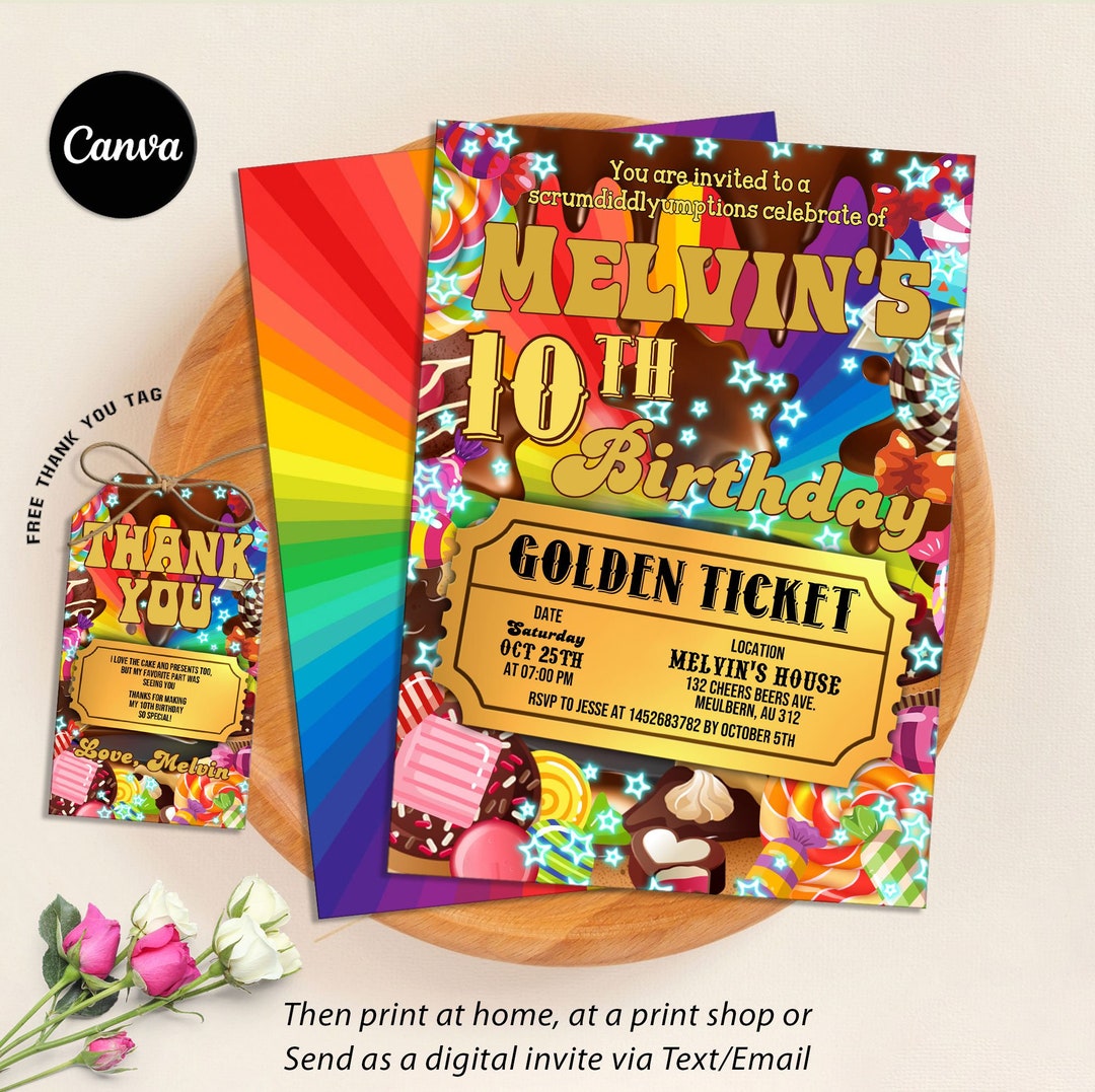 Chocolate Factory Birthday Party Invitation Template, Chocolate Factory ...