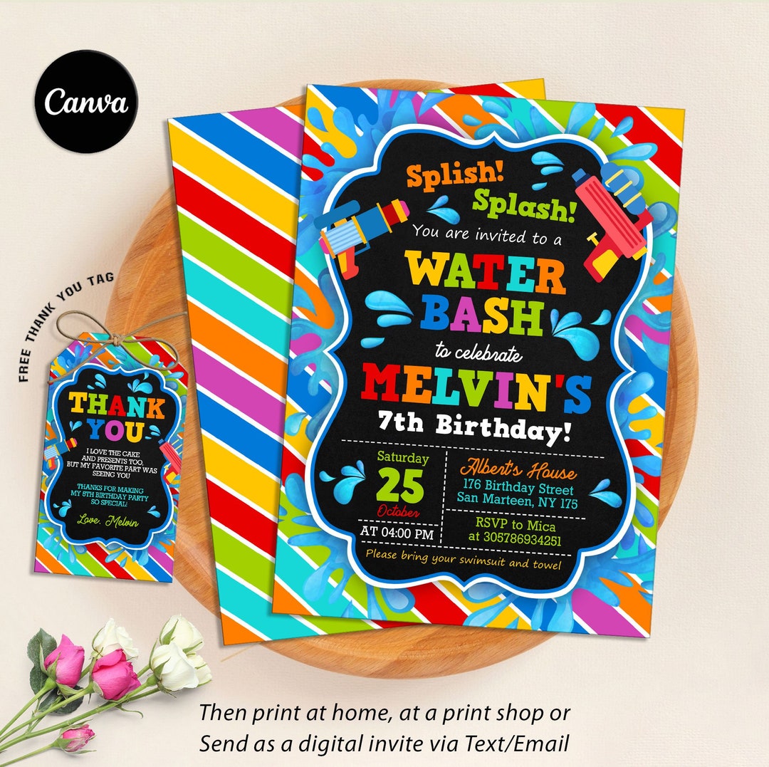 Editable Water Gun Invitation Template, Water Gun Birthday Party ...