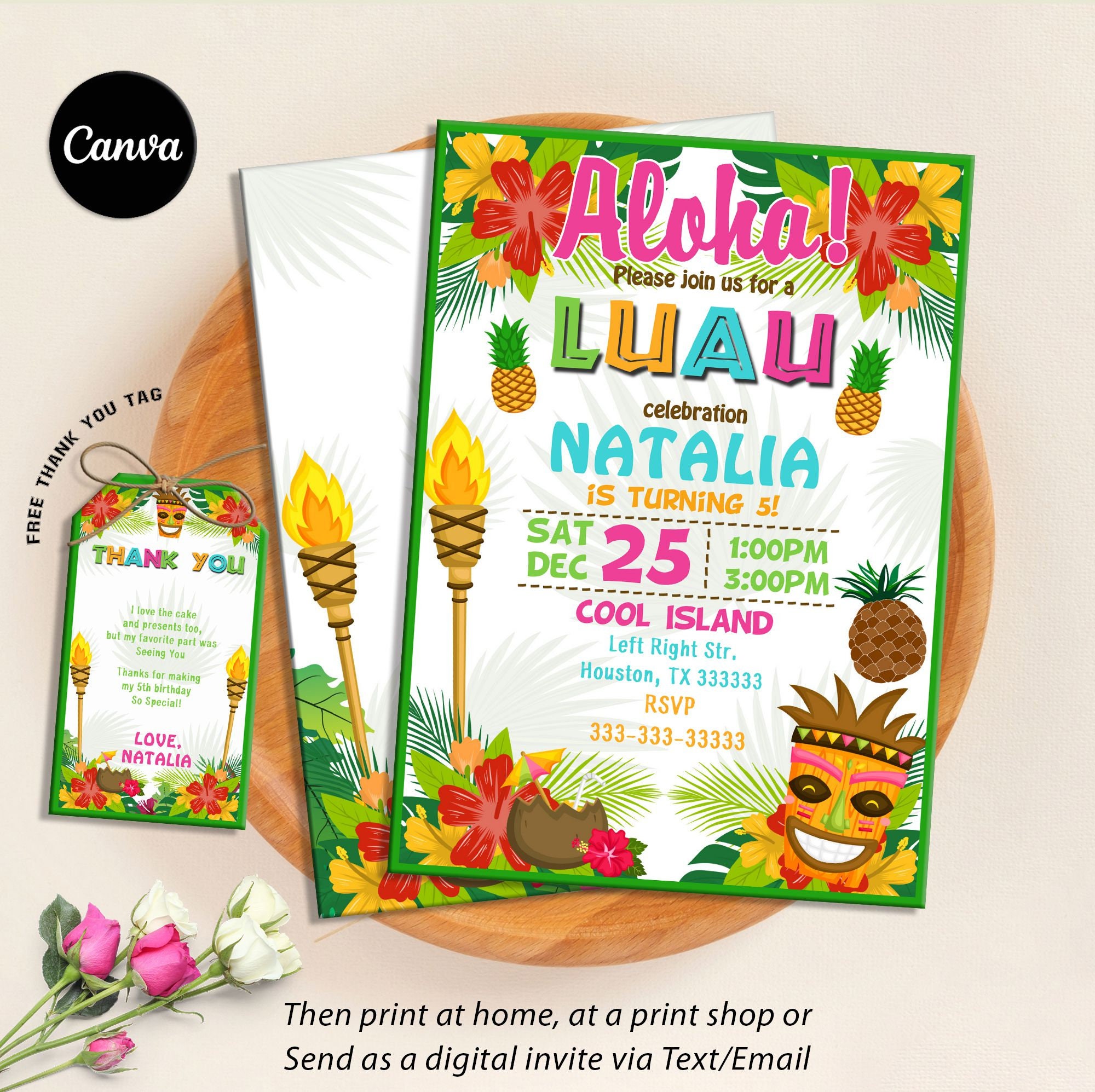 Editable Luau Invitation, Luau Birthday Invitation, Luau Party ...
