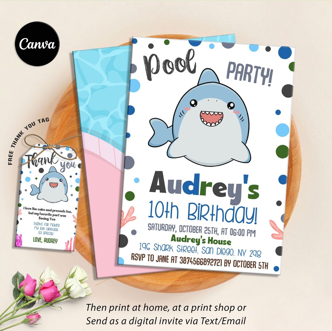 Little Shark Invitation, Shark Pool Birthday Party Invitation, Pool ...
