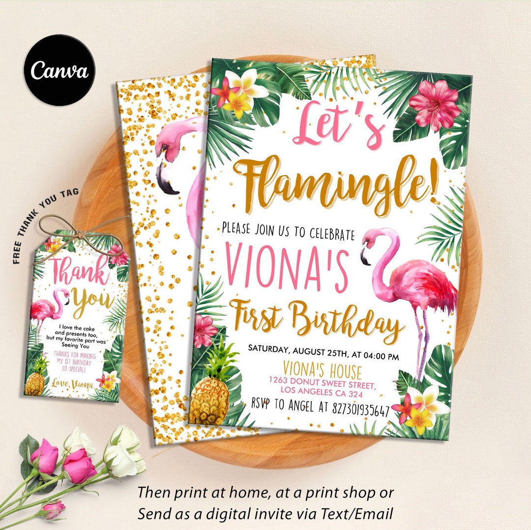 Editable Flamingo Birthday Party Invitation, Flamingo Theme Party ...