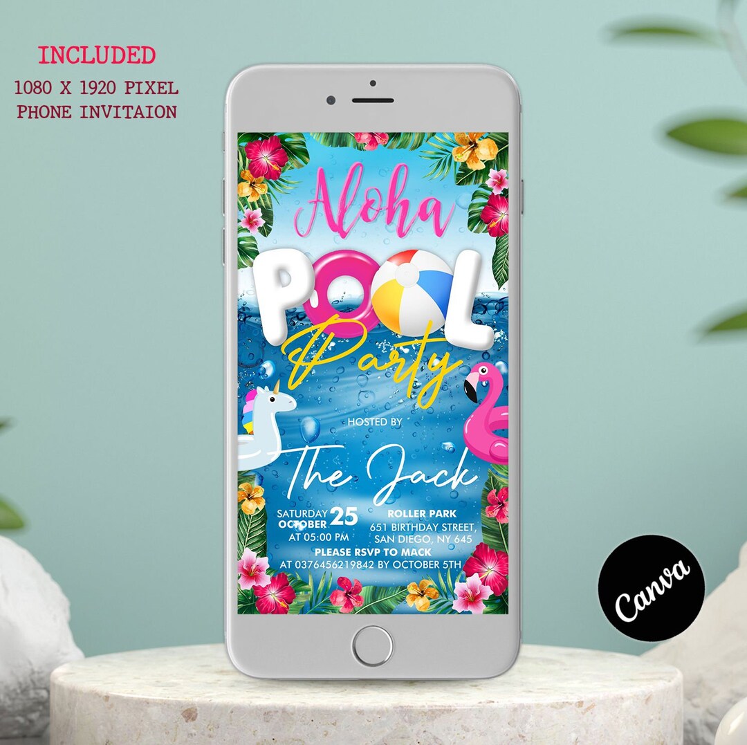 Pool Party Text Invitation, Aloha Summer Evite Birthday iPhone ...