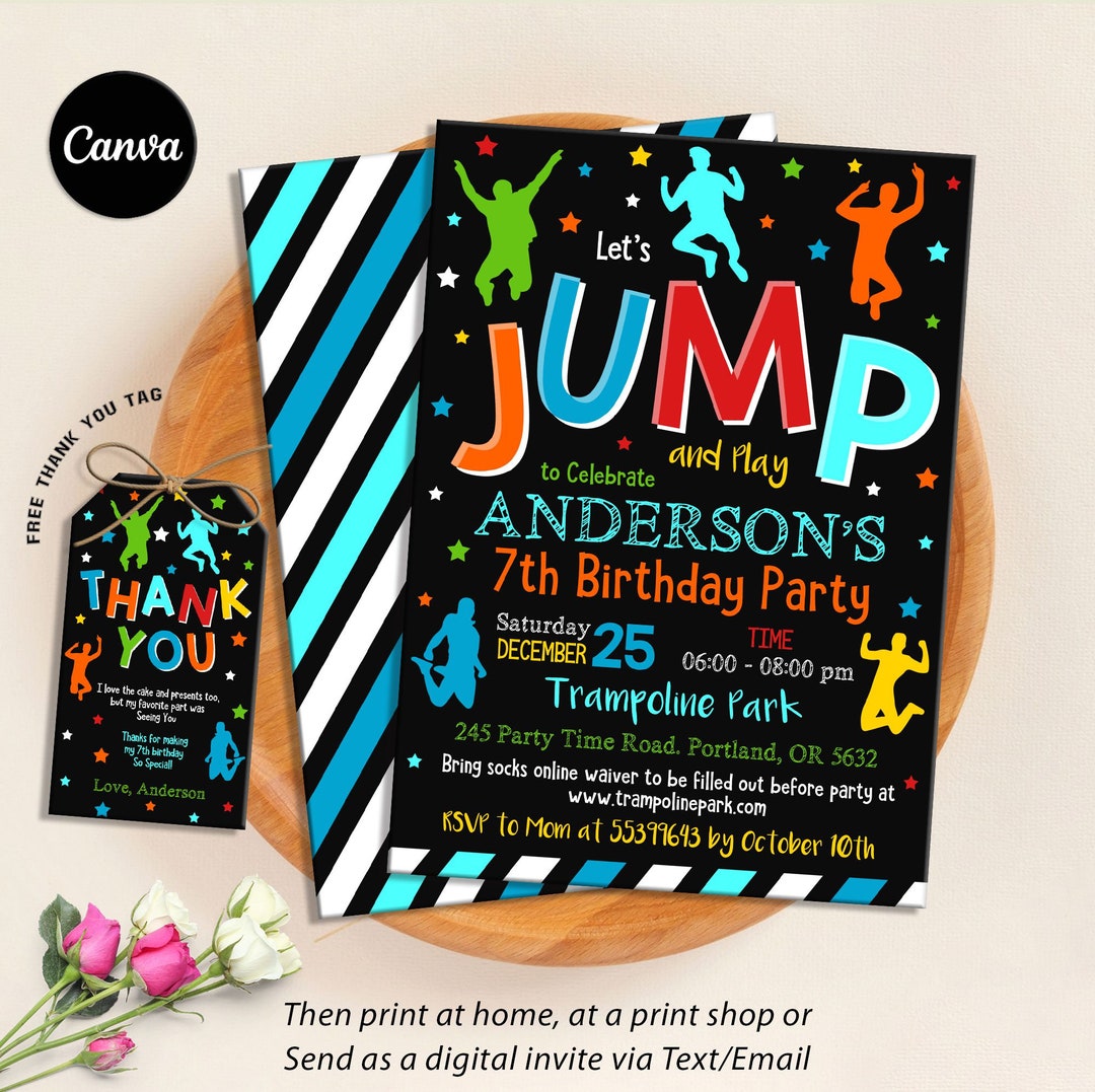 Jump Invitation, Jump Birthday Party Invite, Trampoline Party, Bounce ...