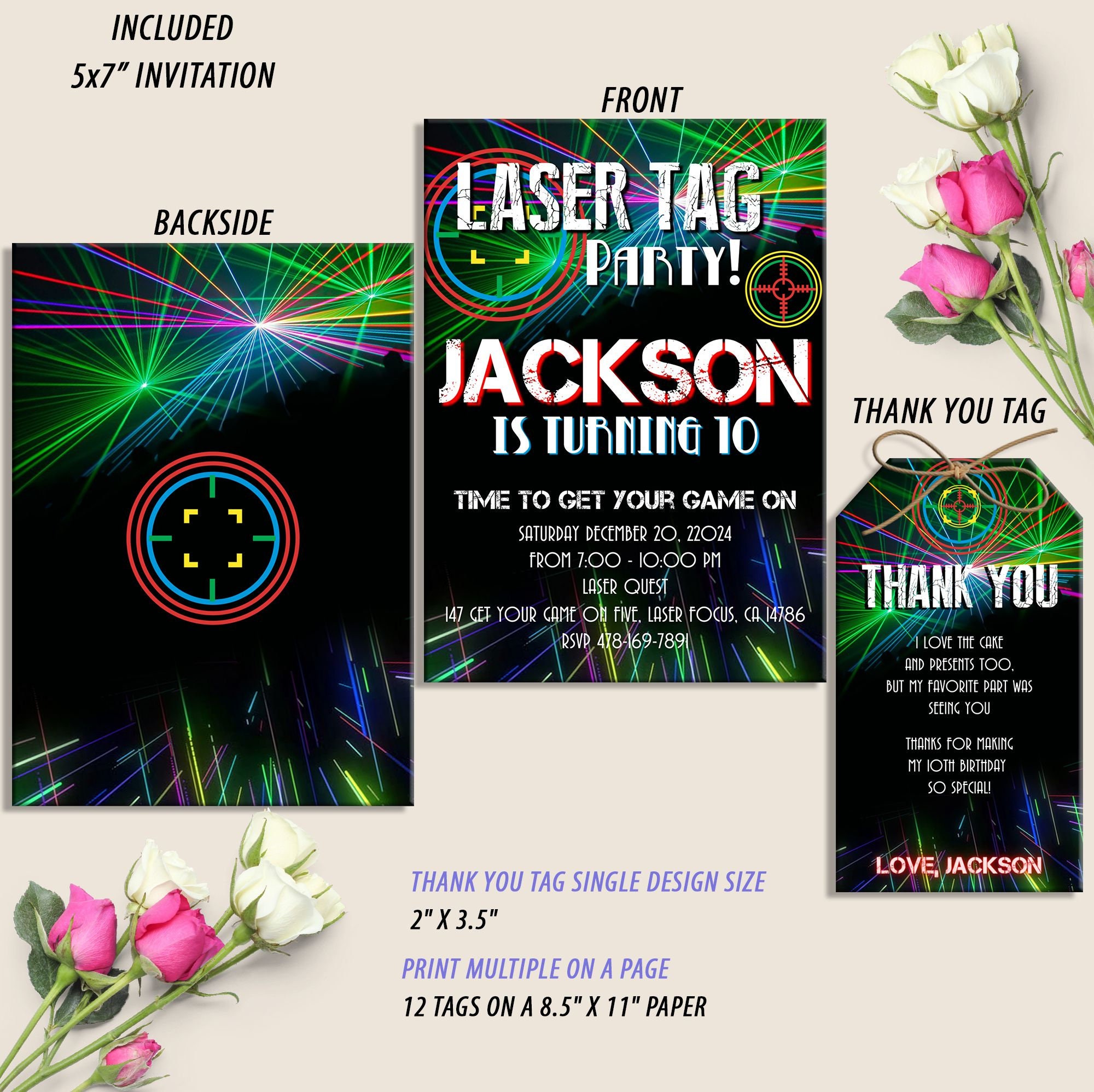 Editable Laser Tag Invitation Template, Printable Birthday Party ...