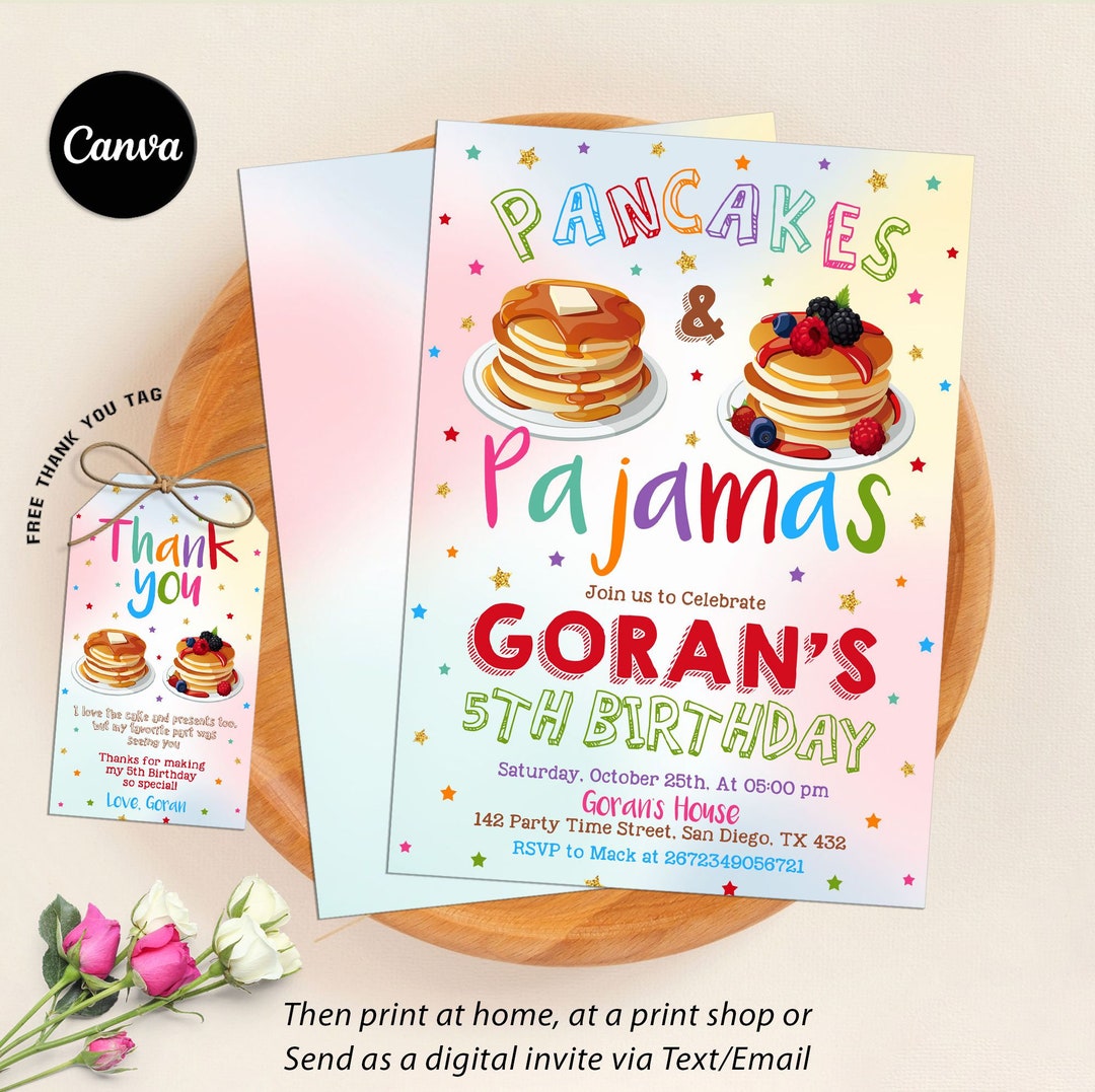 Pancake Invitation, Pancake and Pajamas Birthday Invitation, Pancake ...