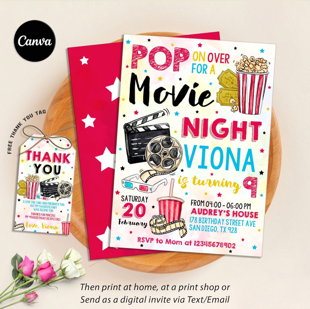 Editable Movie Invitation, Movie Bbirthday Party Invitation, Cinema ...