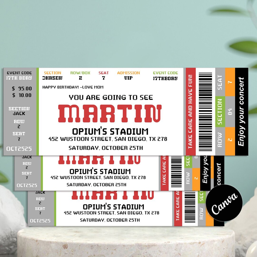 Editable Concert Ticket Template, Custom Concert Ticket Gift, DIY Event ...