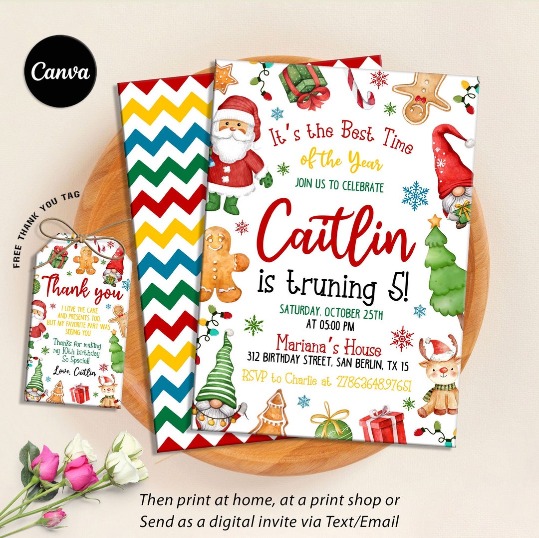 Editable Christmas Birthday Invitation, Christmas Birthday Invite ...