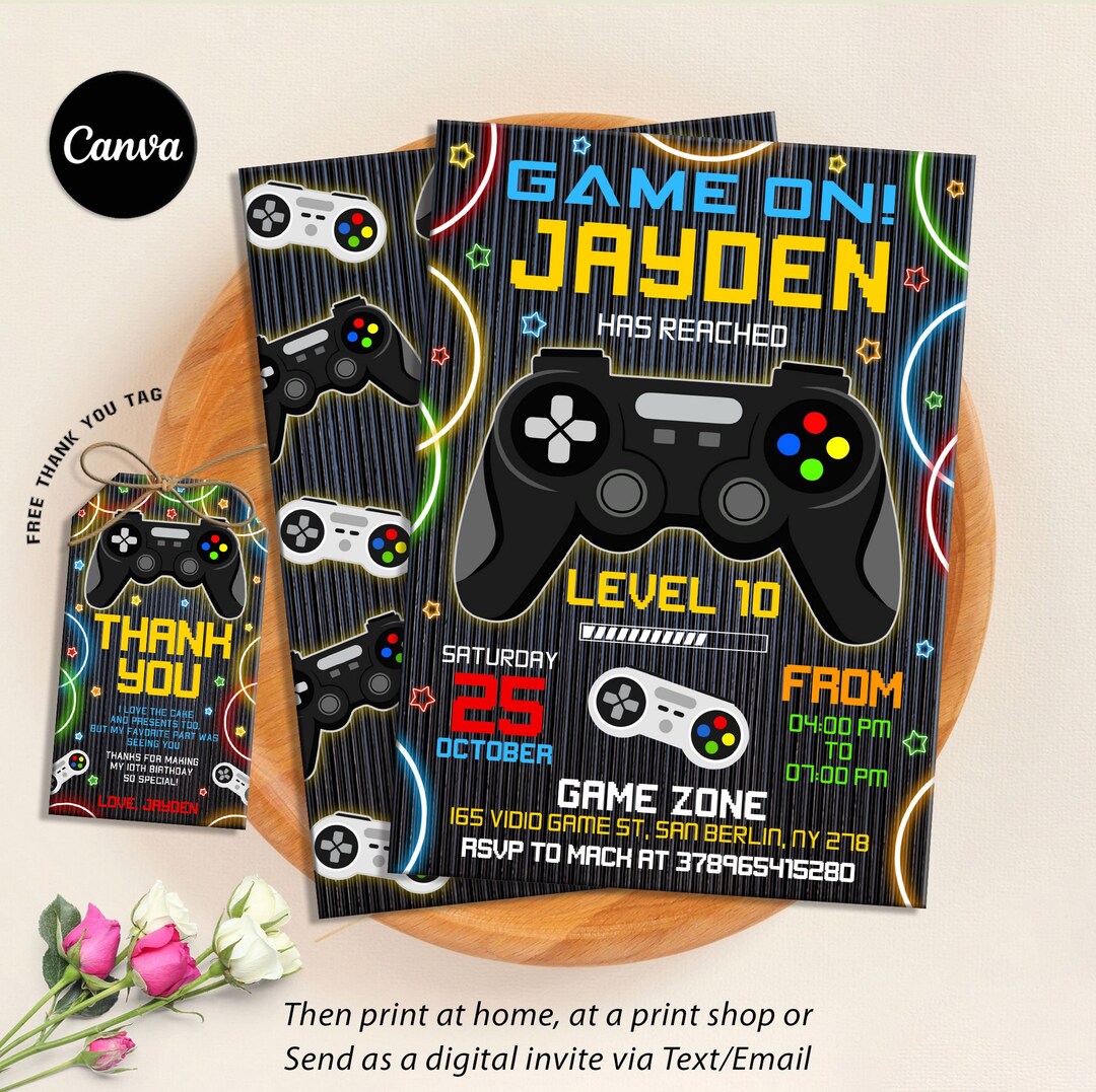 Video Game Birthday Invitation, Gamer Party Invitation, Gaming, Game ...