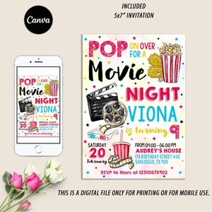 Editable Movie Invitation, Movie Bbirthday Party Invitation, Cinema ...