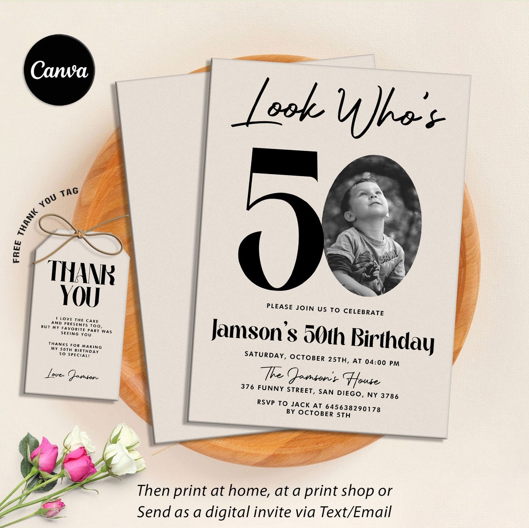 Editable 50th Birthday Invitation, Adult Birthday Party Invitation ...