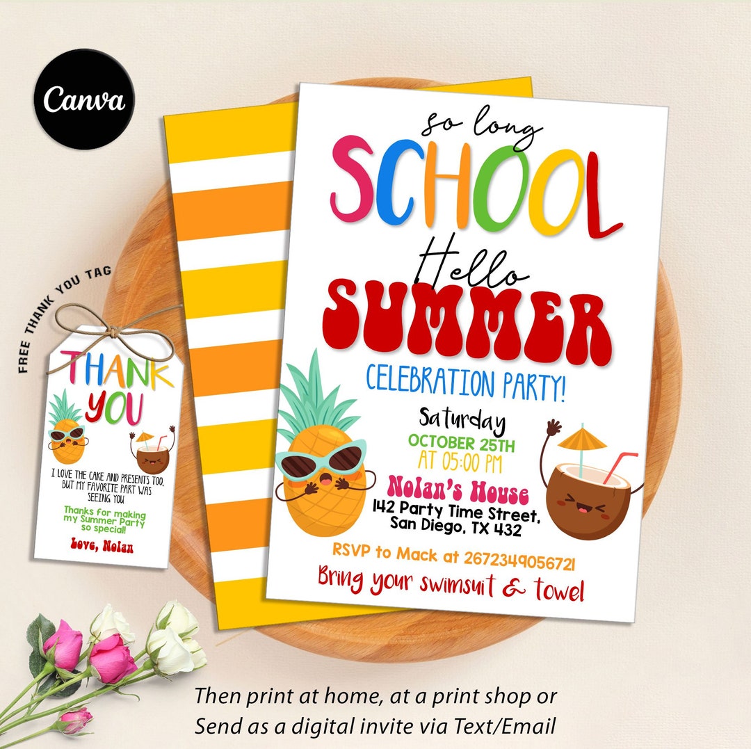 Editable End of School Party Invitation Template, School Party ...